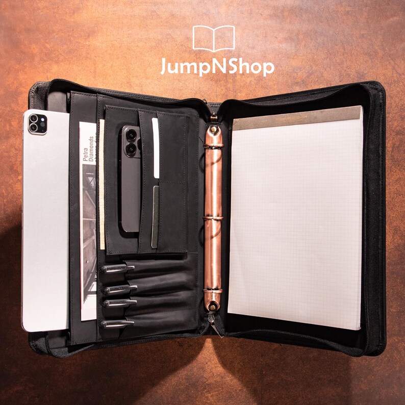 Personalized Genuine Leather Portfolio for Men,3 Ring Portfolio With ...
