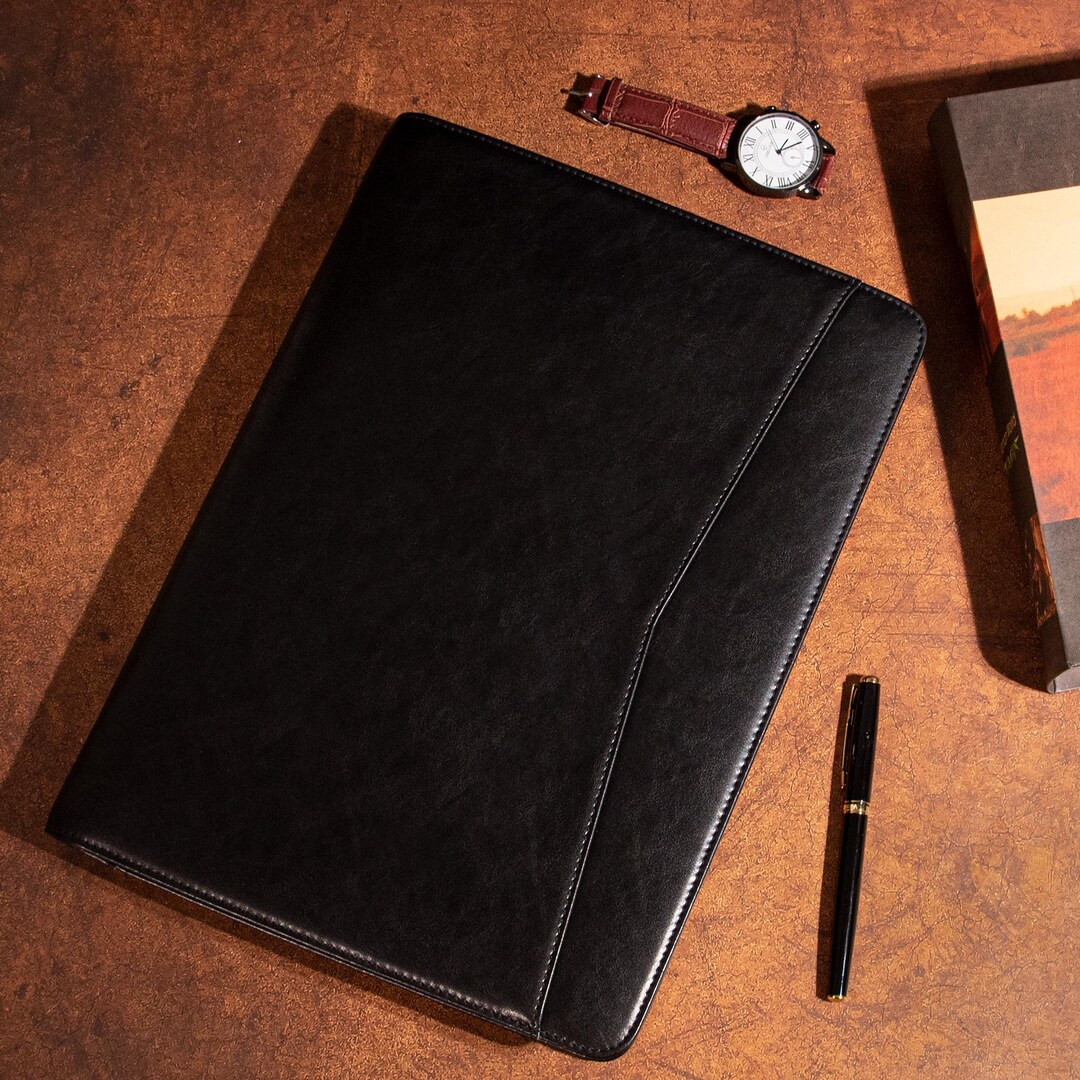 Personalized Vegan Leather Portfolio, Men's Black Leather Portfolio, A4 ...