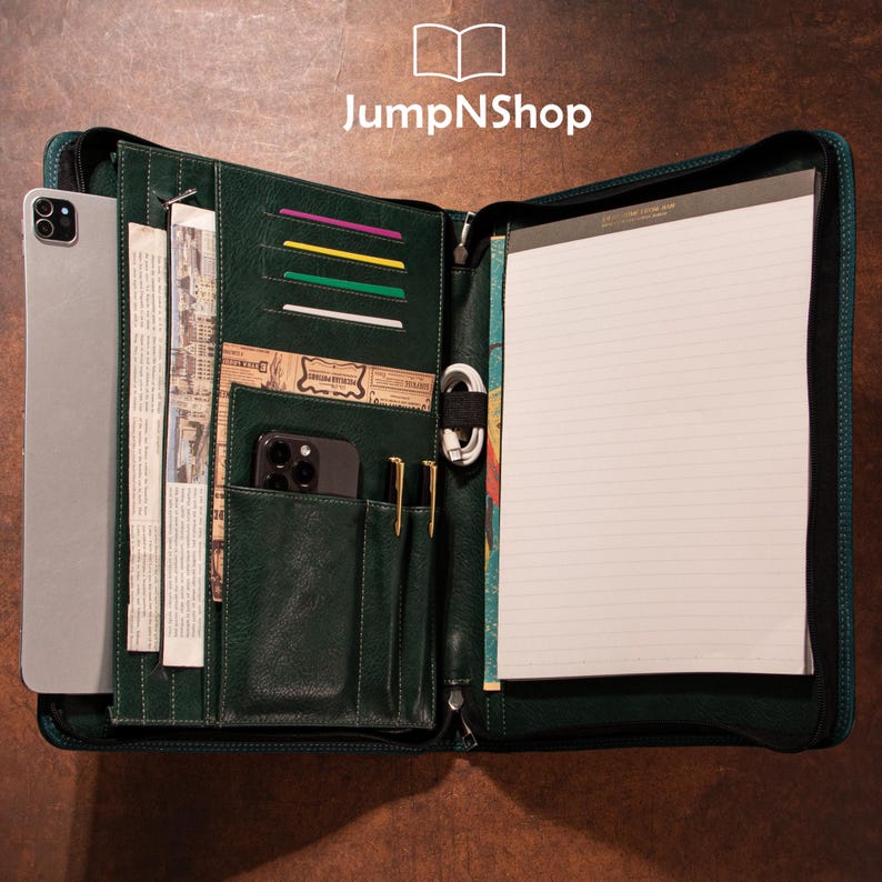 Vintage Green Leather Portfolio for Men Personalized, A4 Custom Journal ...