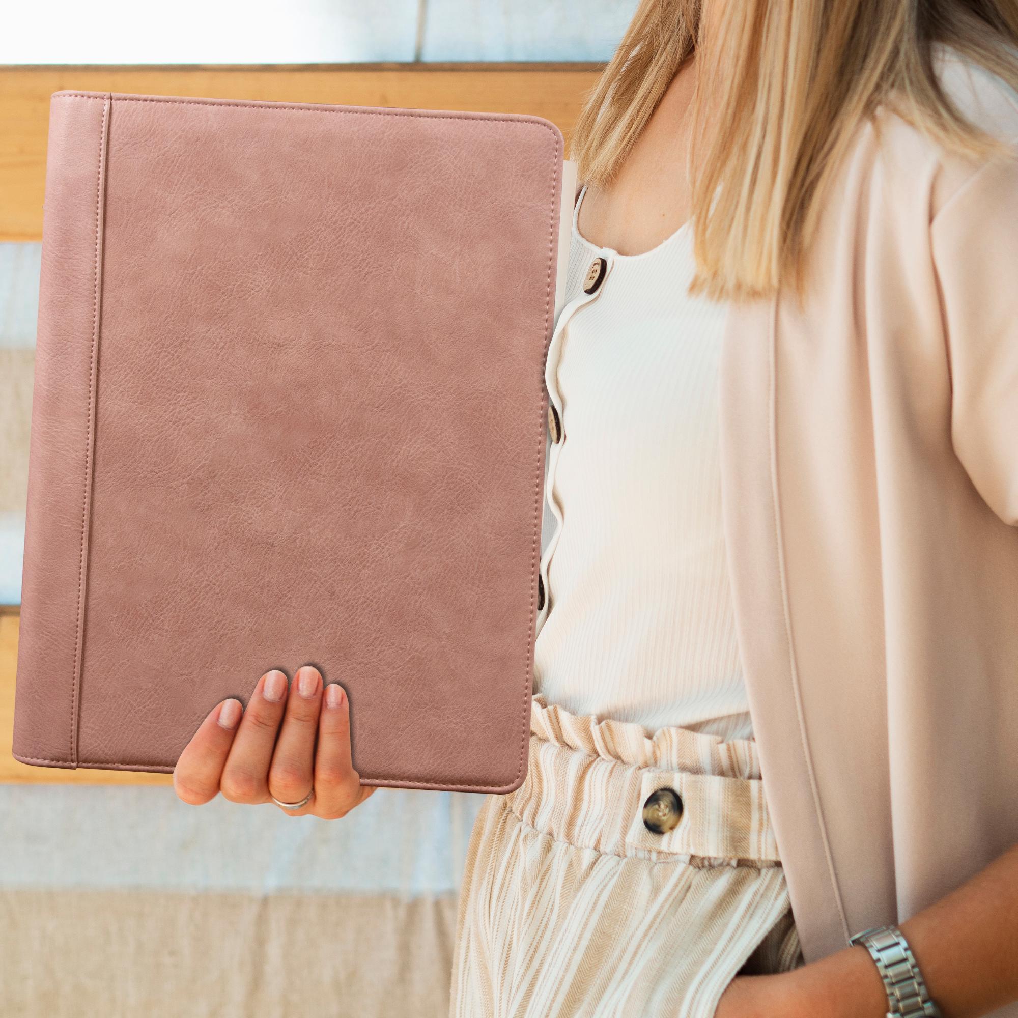 Personalized Leather Portfolio, Women's Vintage Pink PU Leather ...