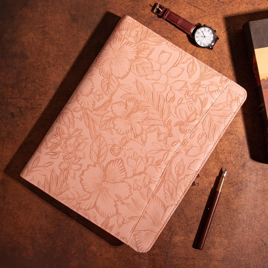 Pink Women Portfolio, Embossed PU Leather Portfolio, Zippered Padfolio ...
