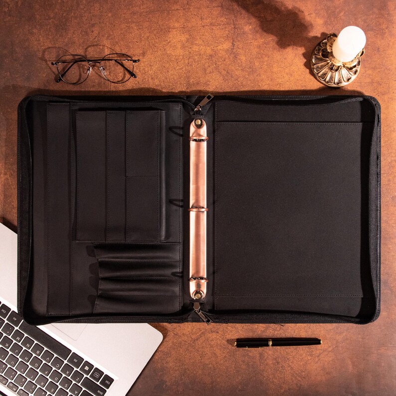 Personalized Genuine Leather Portfolio for Men,3 Ring Portfolio With ...