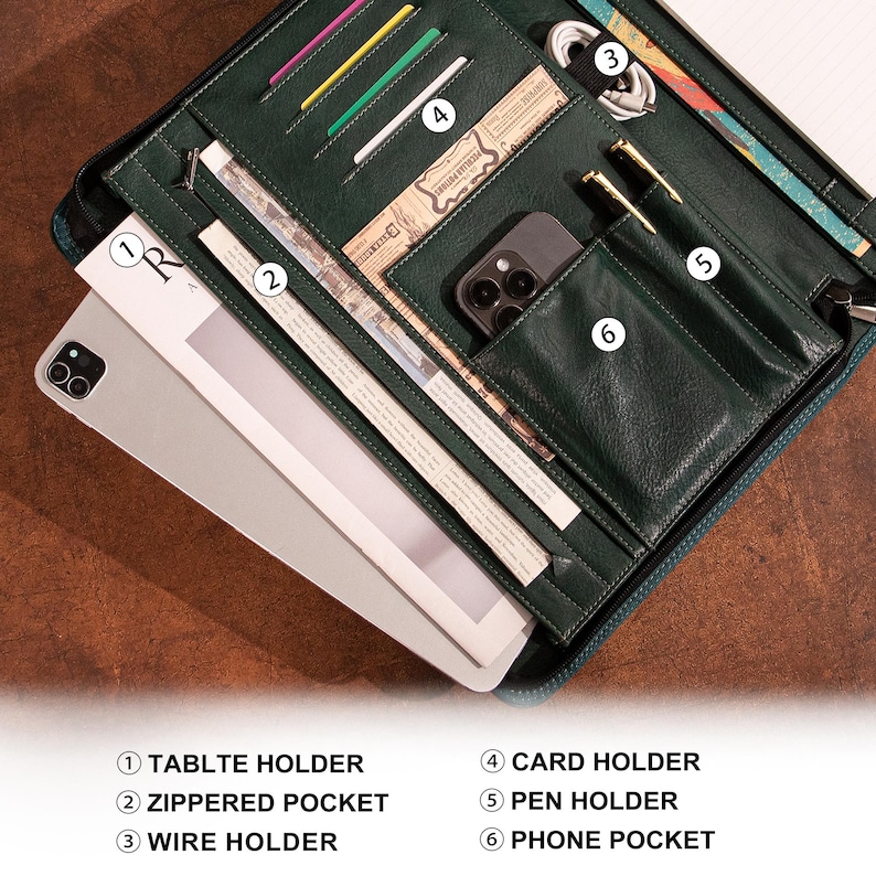 Vintage Green Leather Portfolio for Men Personalized, A4 Custom Journal ...