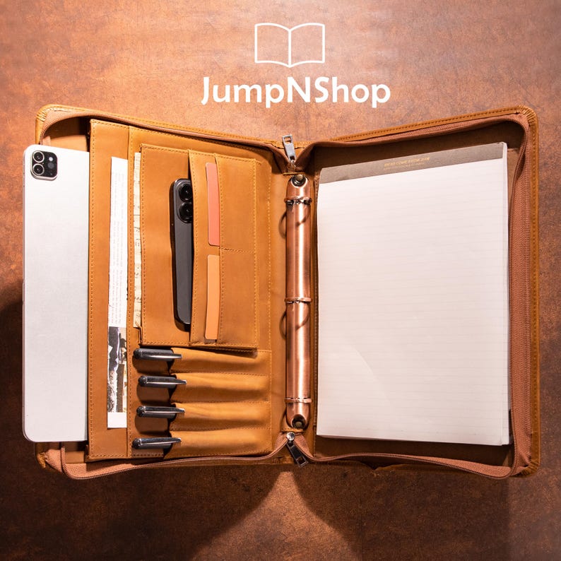 3 Ring Portfolio With Zipper, Personalized Leather Portfolio, Men's ...