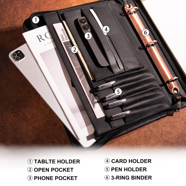 Personalized Genuine Leather Portfolio for Men,3 Ring Portfolio With ...