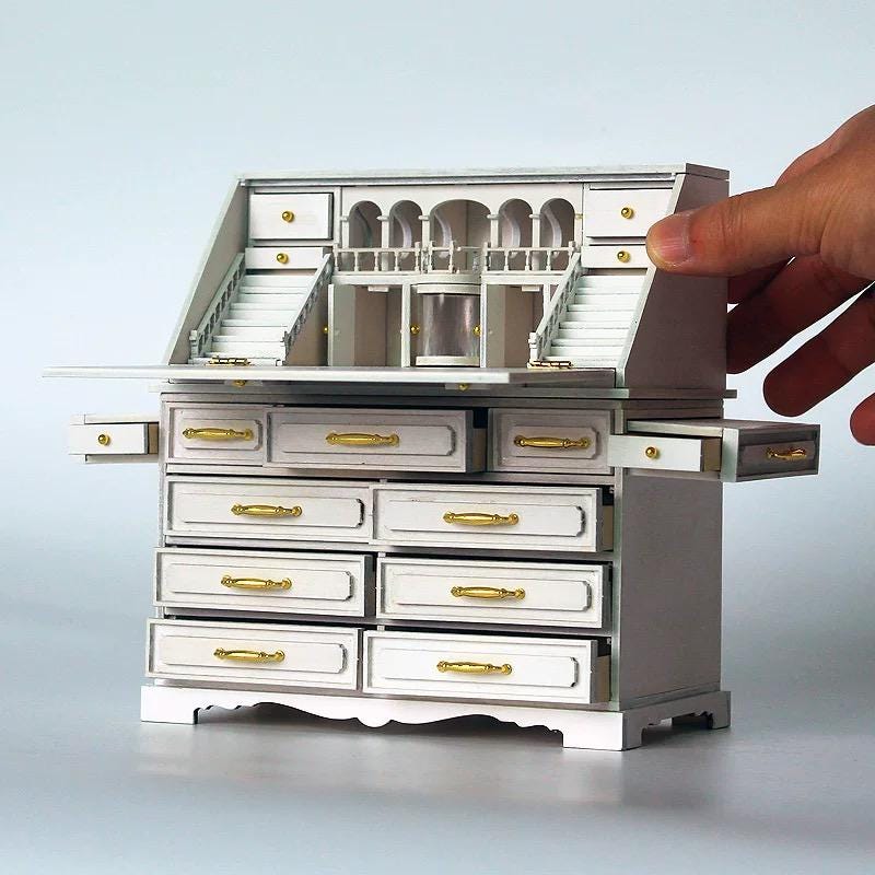 Victorian Miniature Secretary Desk 1:6 Scale - Dollhouse Cabinet With ...