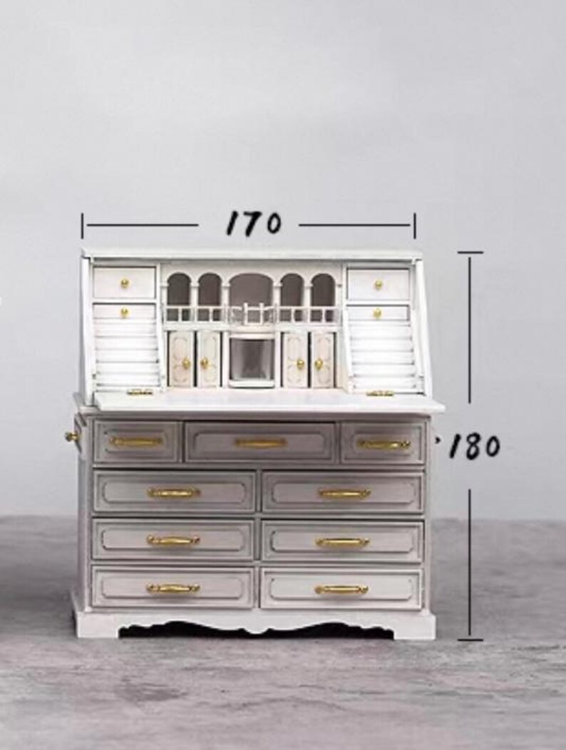 Victorian Miniature Secretary Desk 1:6 Scale - Dollhouse Cabinet With ...