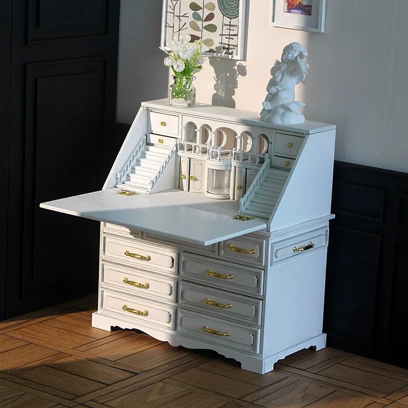 Victorian Miniature Secretary Desk 1:6 Scale - Dollhouse Cabinet With ...