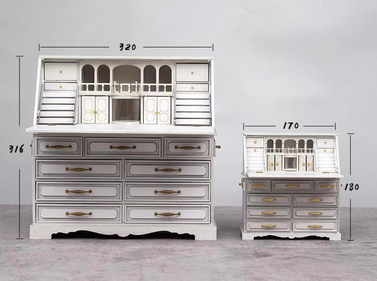 Victorian Miniature Secretary Desk 1:6 Scale - Dollhouse Cabinet With ...