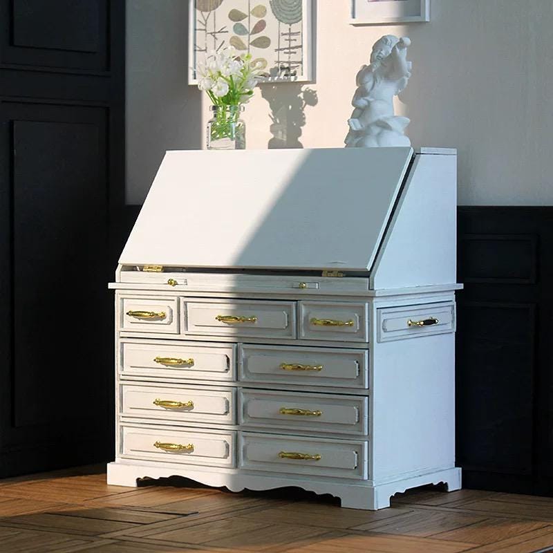 Victorian Miniature Secretary Desk 1:6 Scale - Dollhouse Cabinet With ...