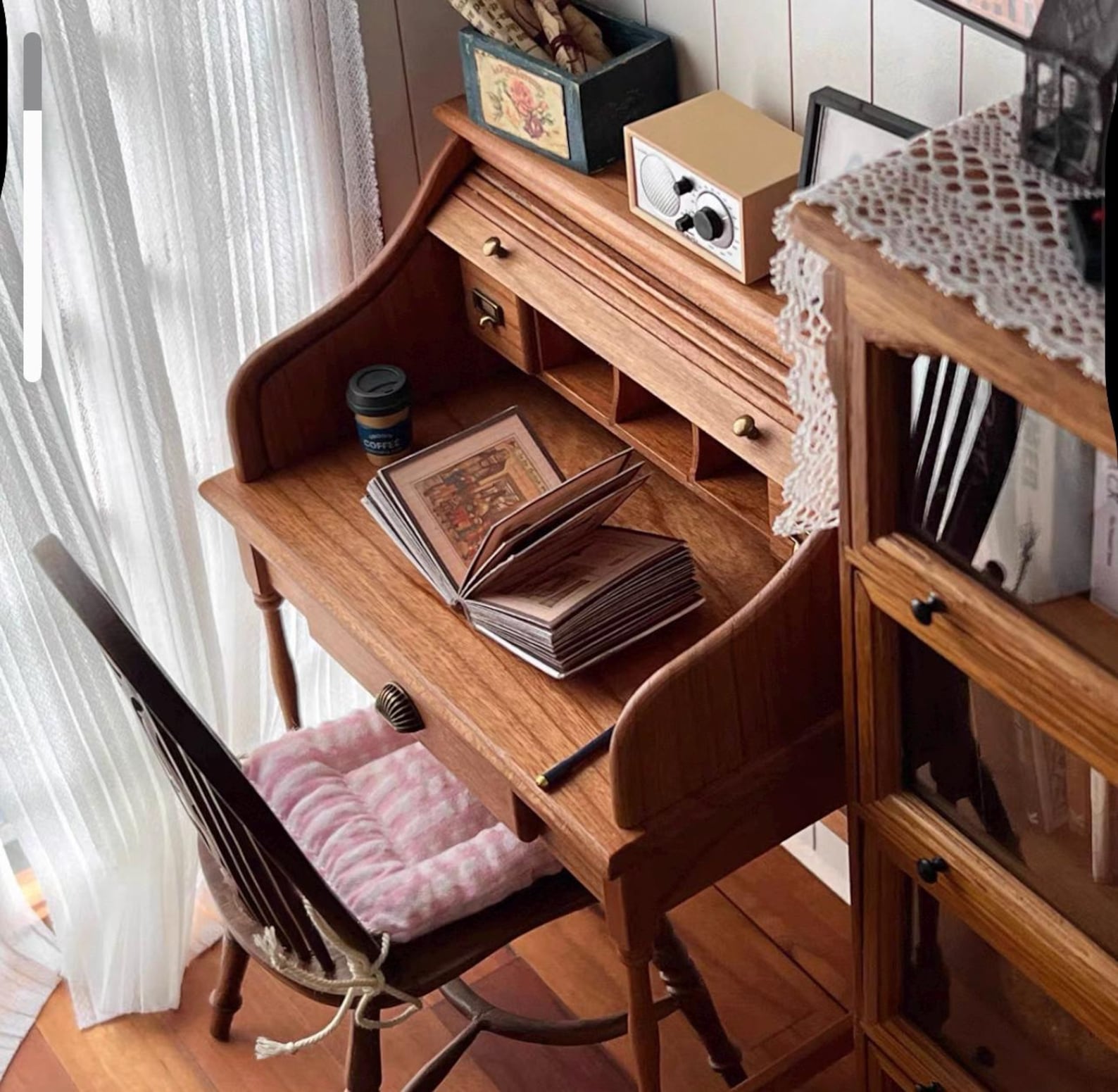 Miniature Wooden Secretary Desk | 1:6 Scale Dollhouse Writing Table ...