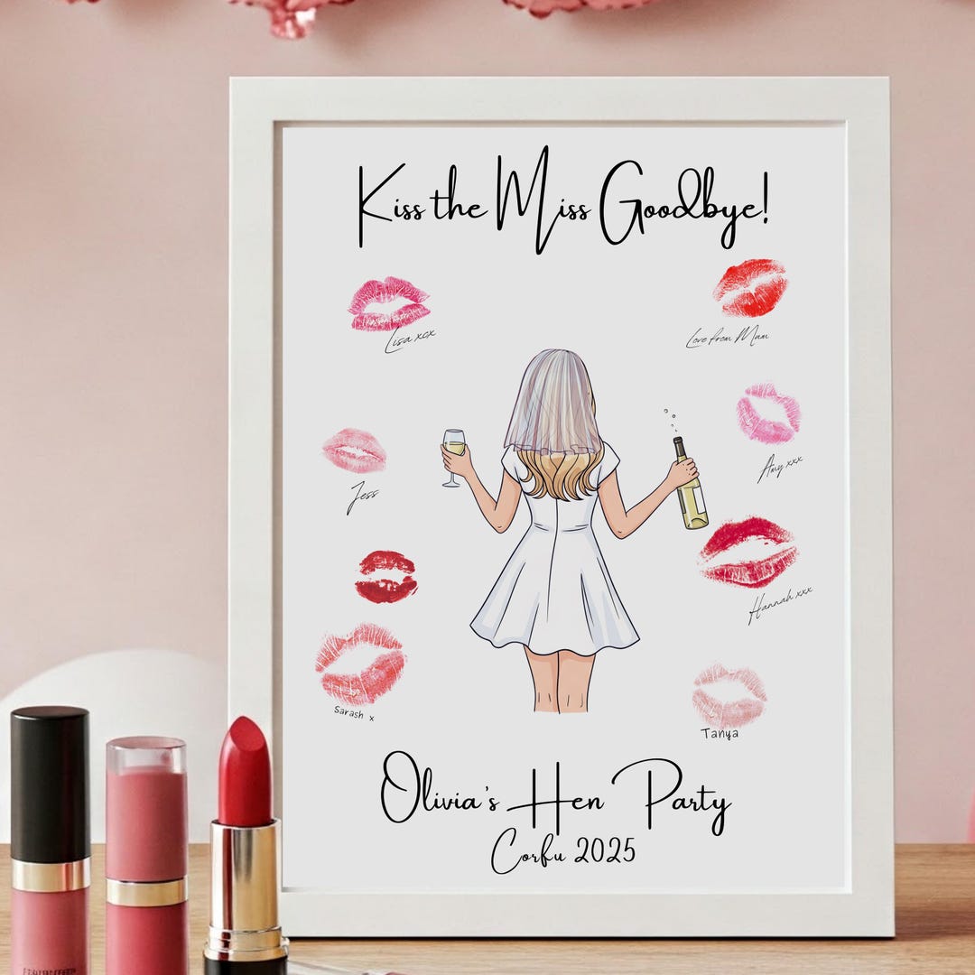 Personalised Kiss the Miss Goodbye Guestbook Poster: Vino Before Vows ...
