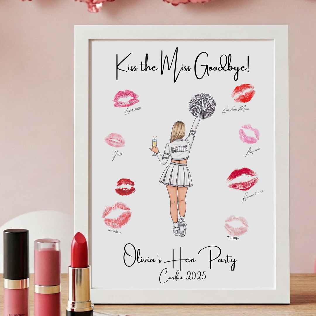 Printable Cheerleader Hen Do Kiss the Miss Goodbye Sign | Personalized ...