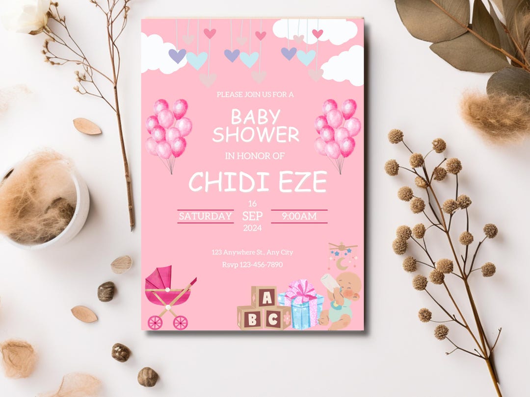 Editable Baby Shower Invitation Template | Customizable Cute Digital ...
