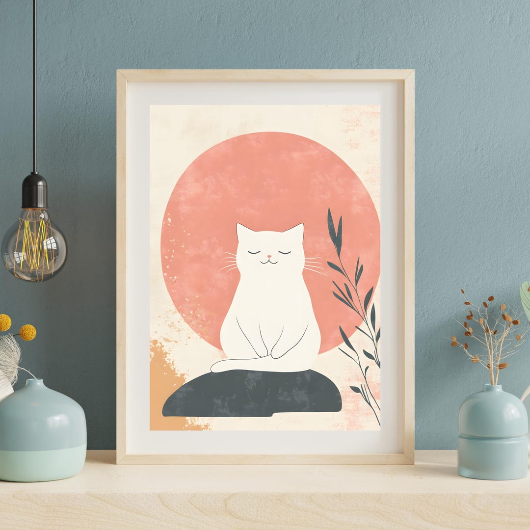 Zen Cat Poster | Minimalist Cat Wall Art | Japanese Inspired Cat Print ...