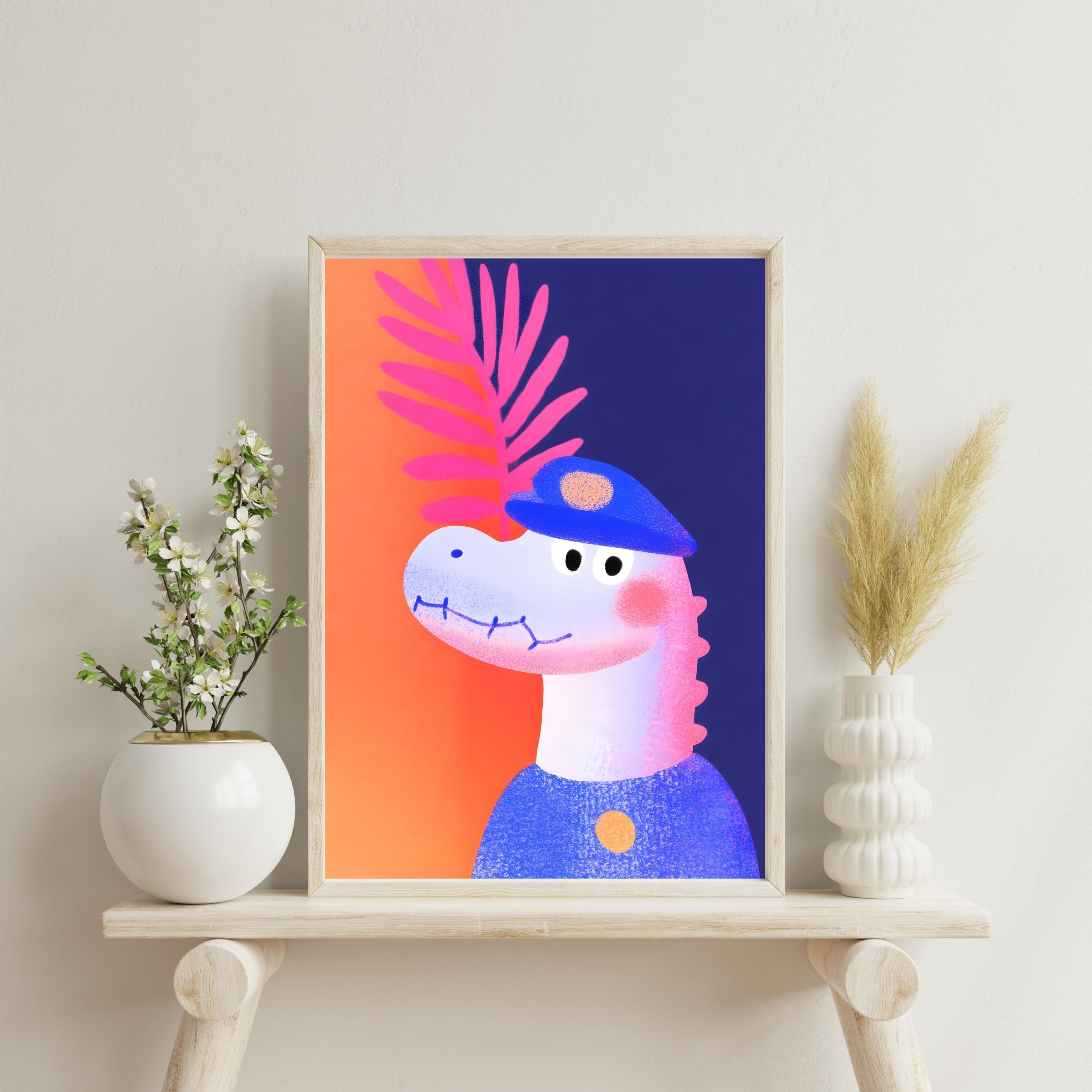 Cute Dinosaur Police Officer Poster | Playful Dinosaur Wall Art ...