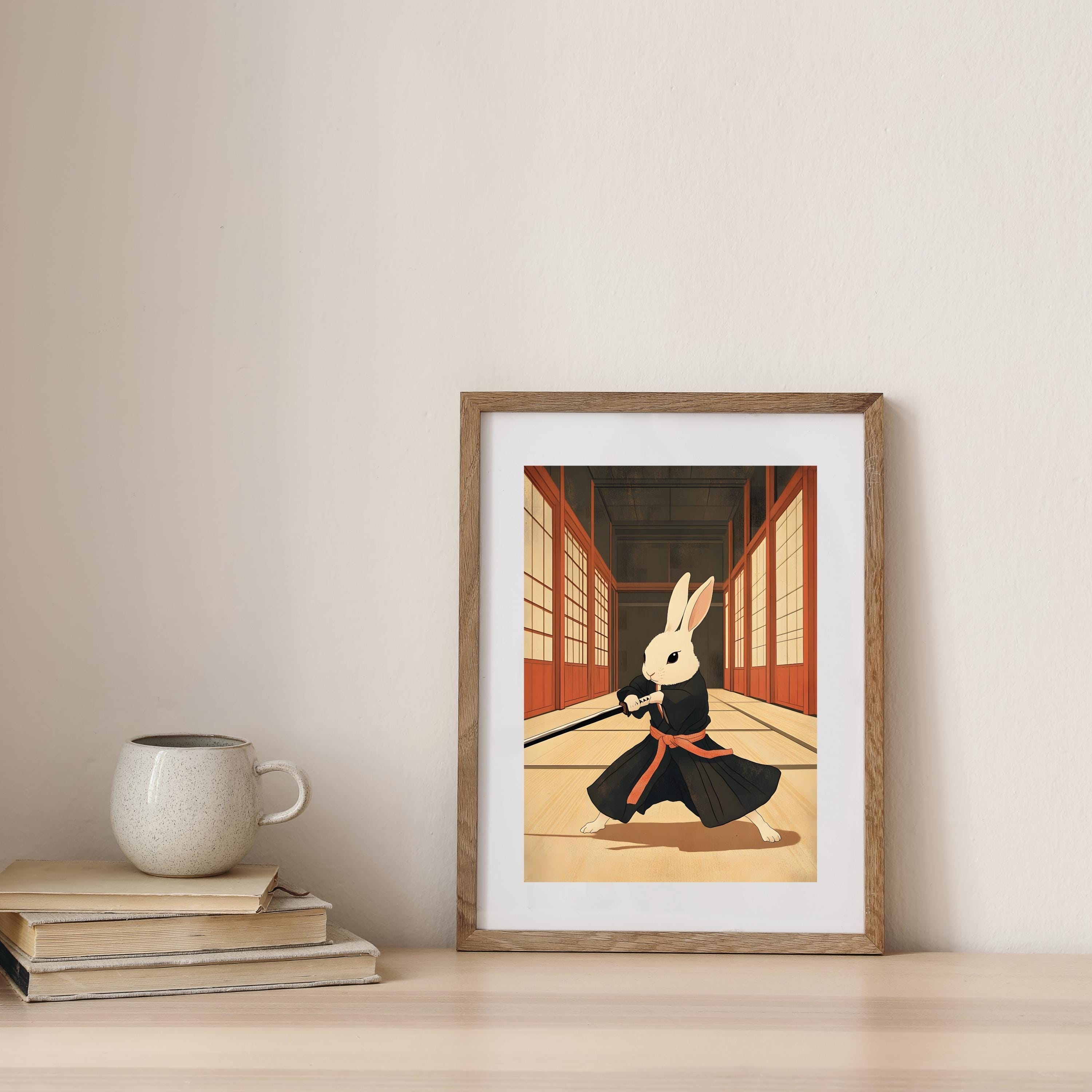 Samurai Rabbit Poster | Japanese Bunny Wall Art | Warrior Rabbit ...