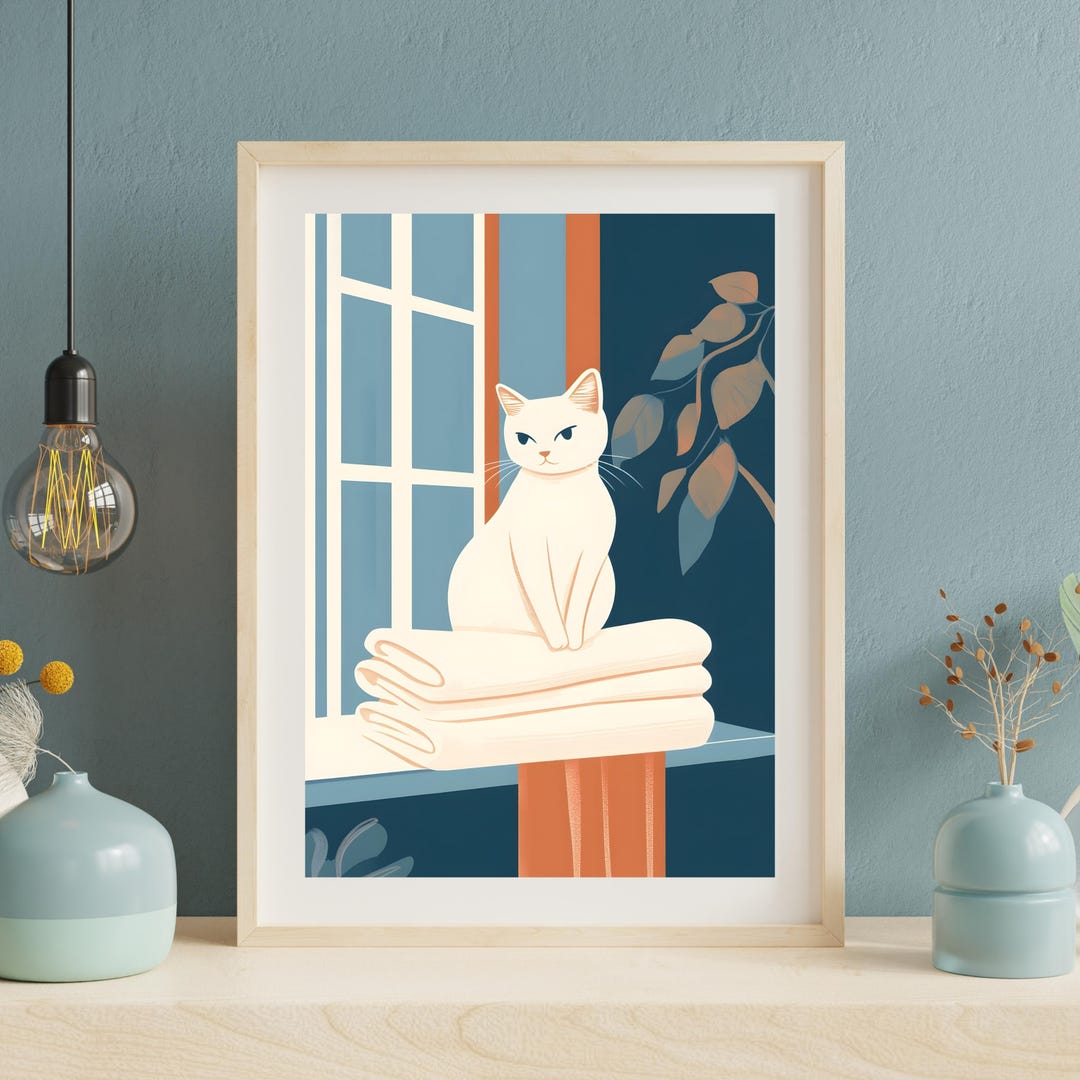 Calm Cat on Towels Poster | Zen Cat Wall Art | Meditative Cat ...