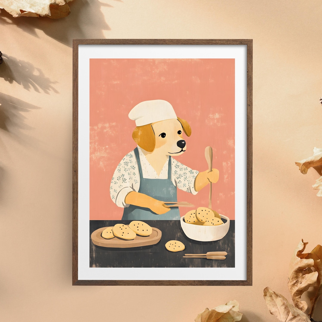 Cute Dog Baking Cookies Poster | Dog Chef Wall Art | Adorable Dog ...