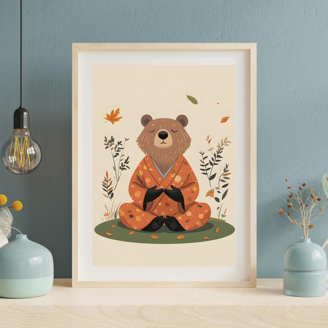 Meditating Bear in Kimono Poster | Zen Bear Wall Art | Japanese Bear ...
