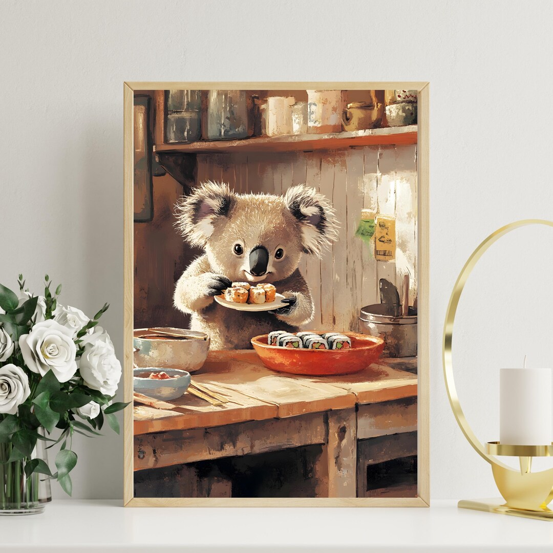 Cute Koala Chef Wall Art | Adorable Koala Making Sushi Poster | Koala ...