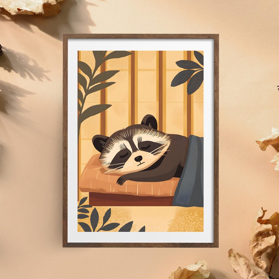 Sleeping Raccoon Wall Art | Cozy Raccoon Poster | Minimalist Animal ...