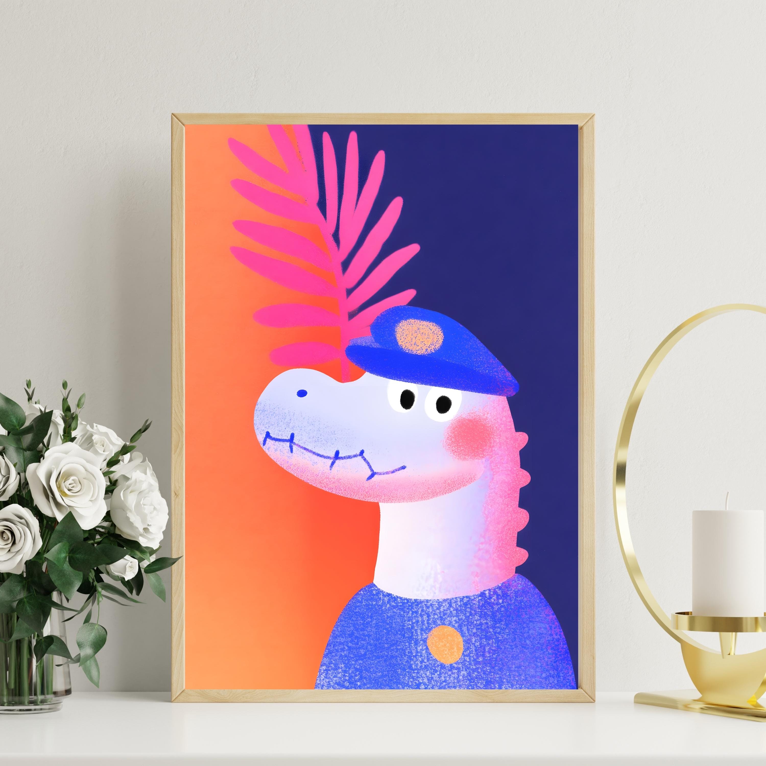 Cute Dinosaur Police Officer Poster | Playful Dinosaur Wall Art ...