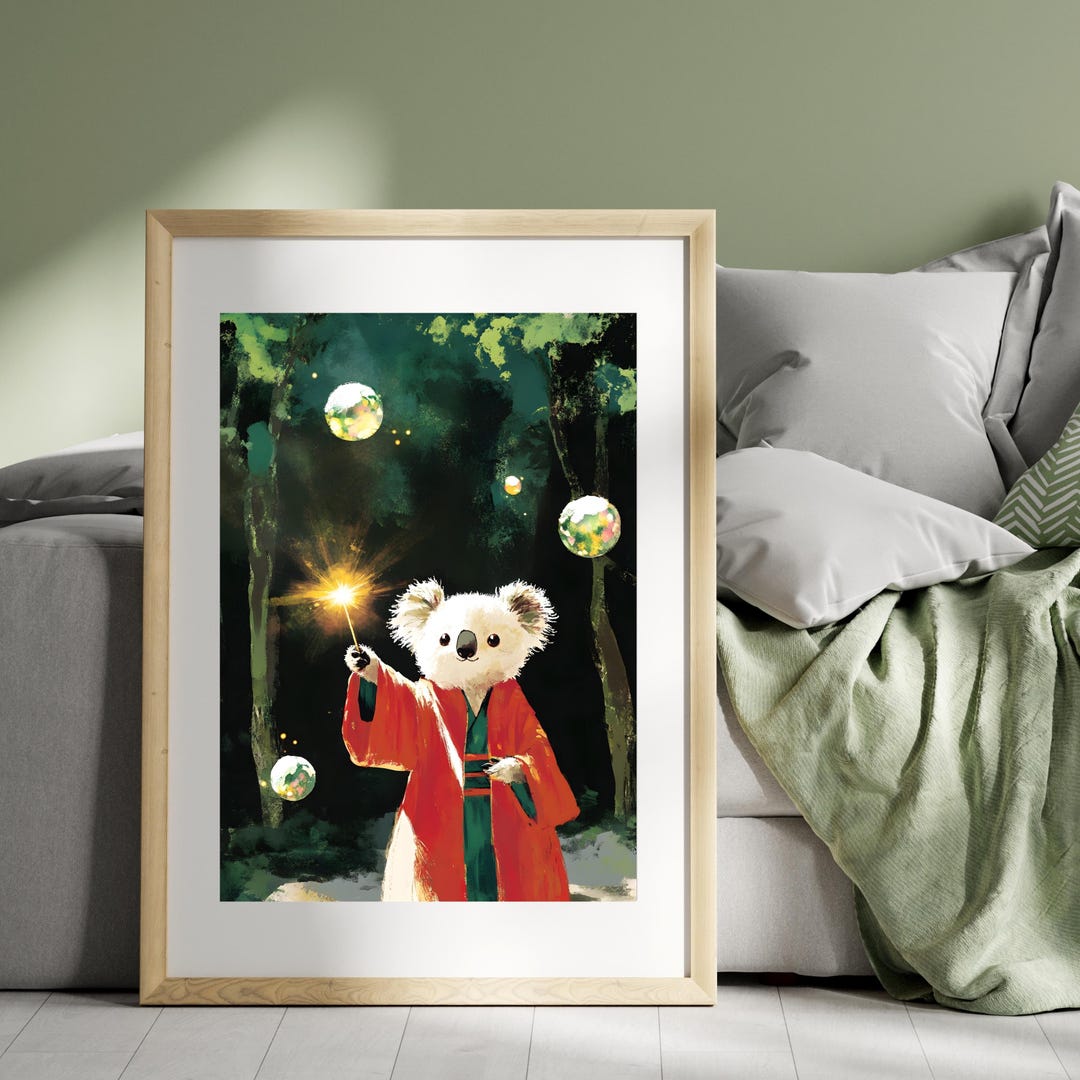 Koala Wizard Poster | Enchanted Koala Wall Art | Magical Forest Koala ...