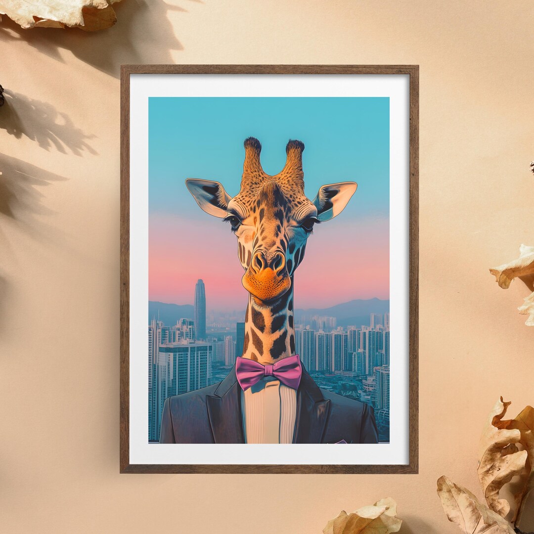 Elegant Giraffe in Suit Wall Art | Giraffe With Bow Tie Poster | Urban ...