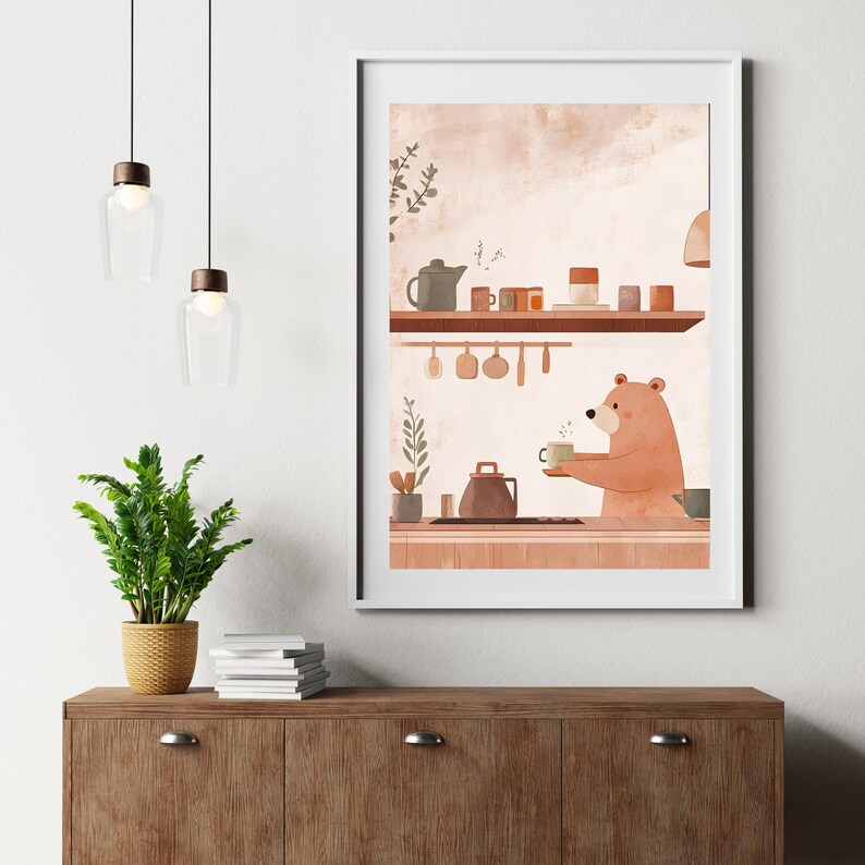 Cozy Bear Kitchen Art Print | Cute Bear Wall Art | Rustic Kitchen Decor ...