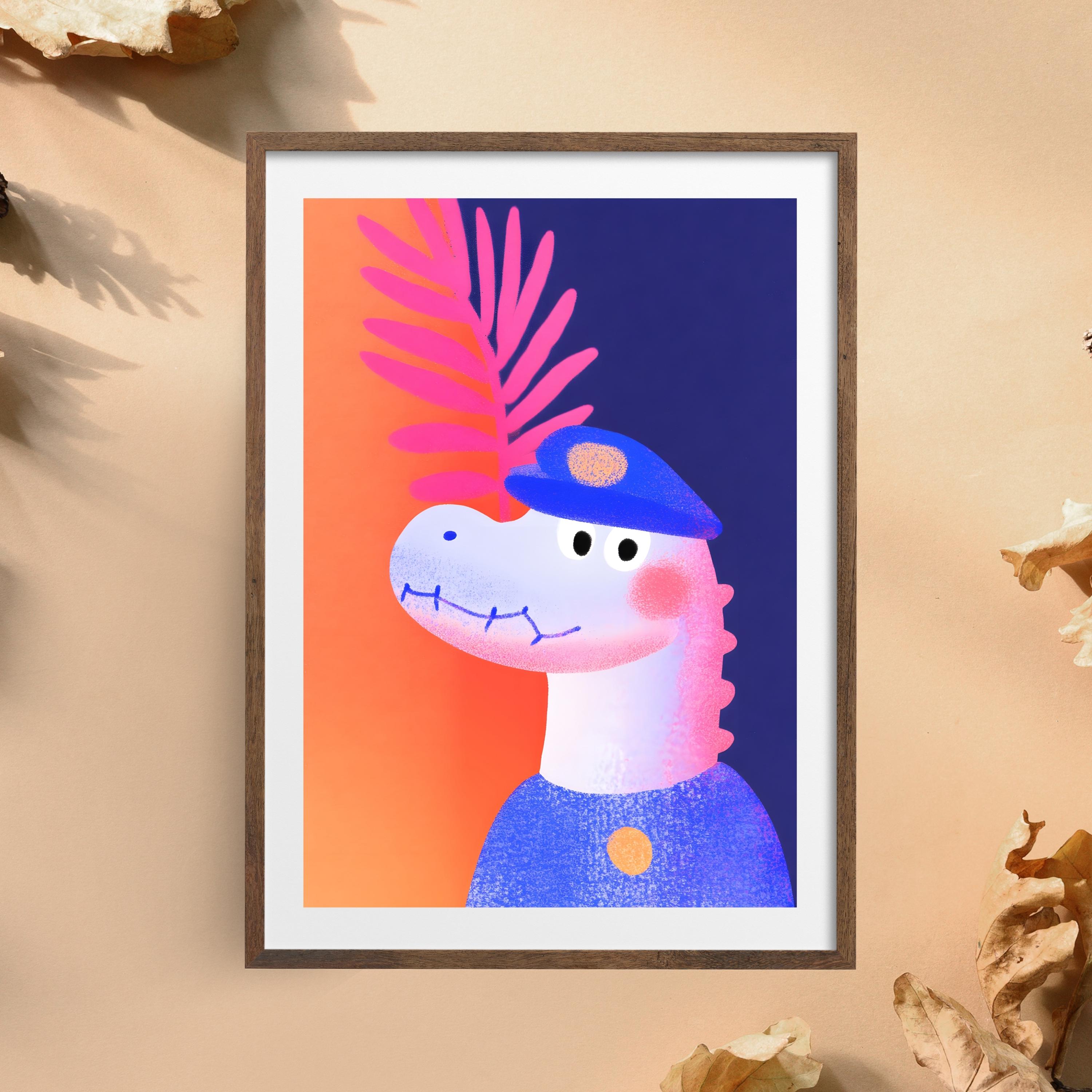 Cute Dinosaur Police Officer Poster | Playful Dinosaur Wall Art ...