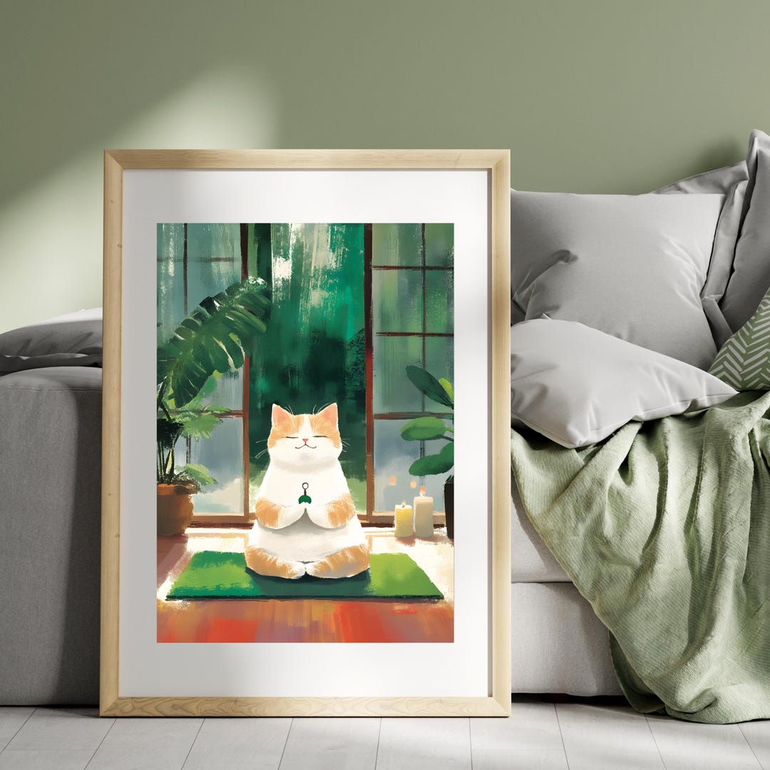 Zen Cat Meditation Poster | Peaceful Cat Wall Art | Relaxing Zen Animal ...