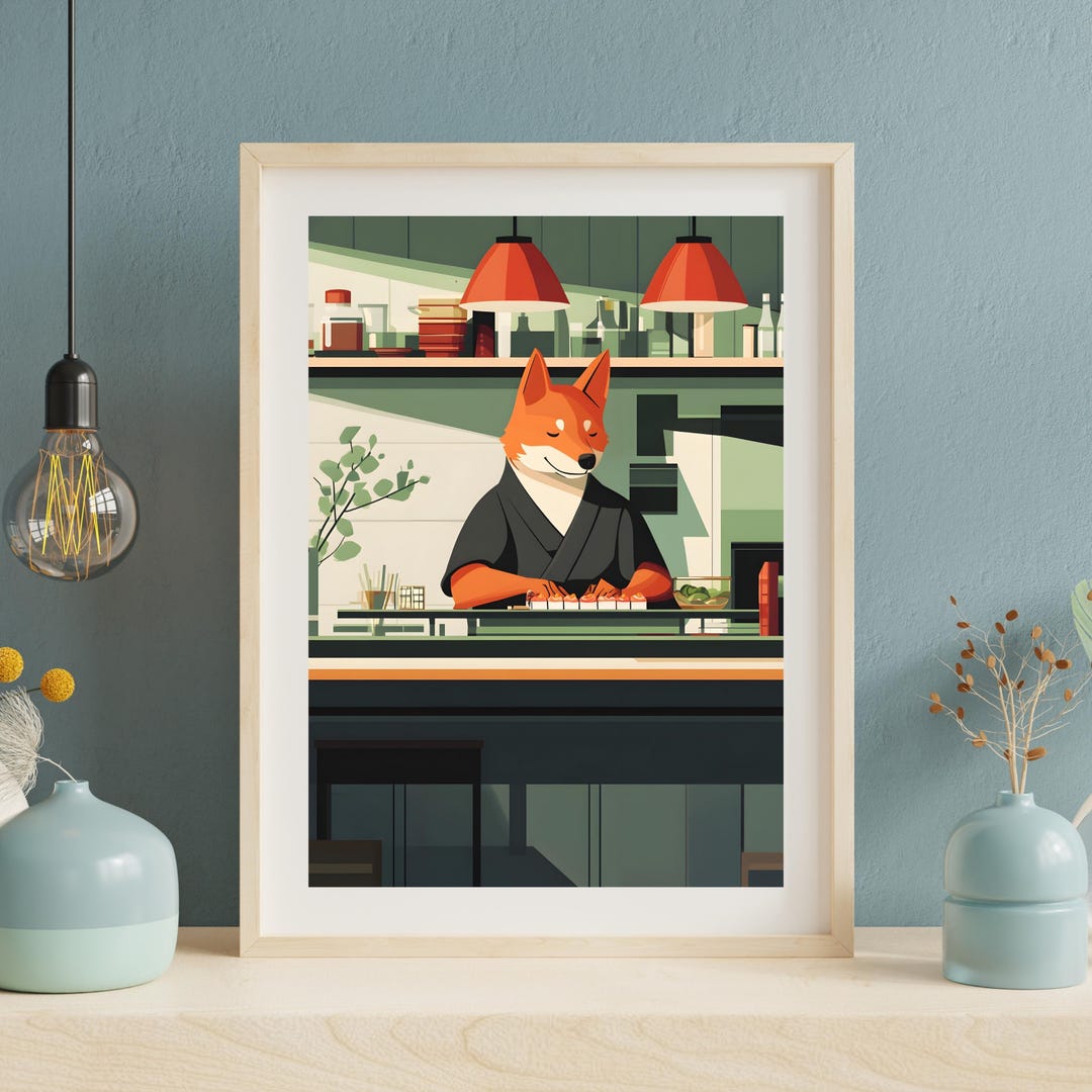 Japanese Fox Chef Poster | Fox Sushi Chef Wall Art | Japanese Culinary ...