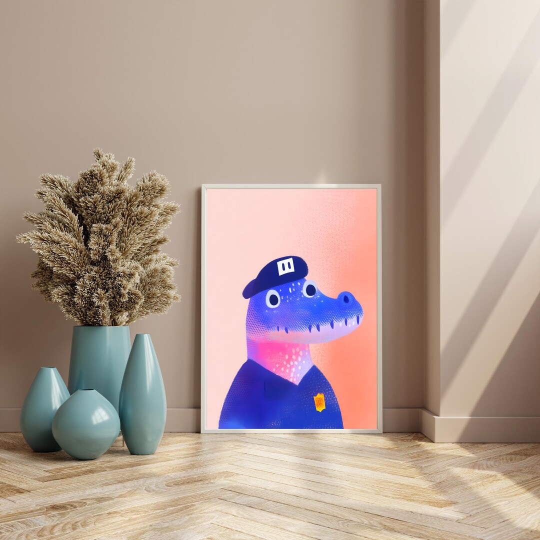 Blue Alligator Police Officer Poster | Adorable Cartoon Wall Art ...