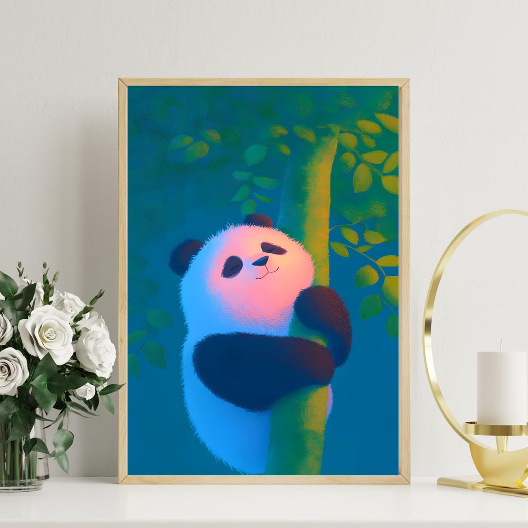 Cute Panda Hugging Tree Poster | Whimsical Panda Wall Art | Dreamy ...