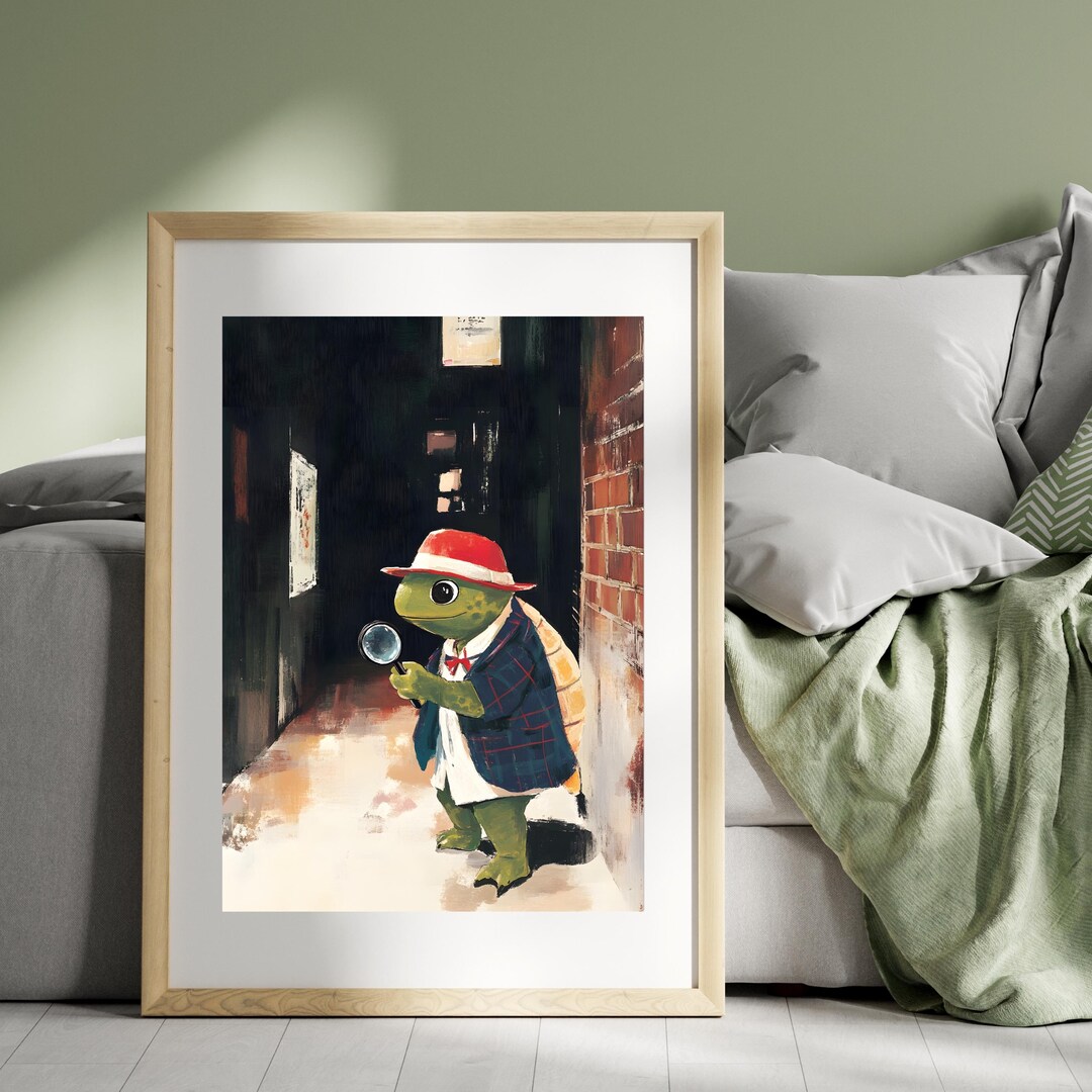 Detective Turtle Poster | Cute Turtle Detective Wall Art ...