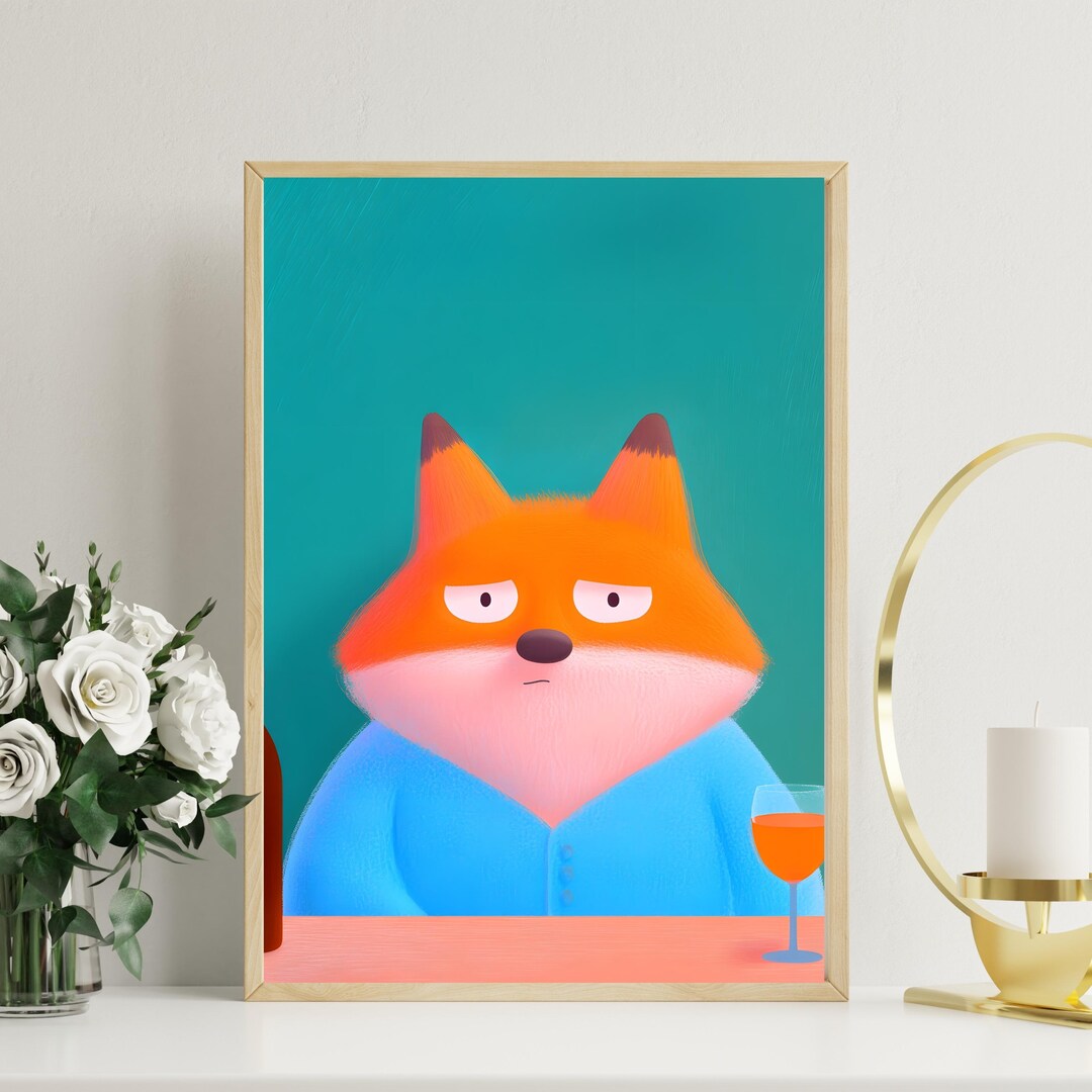 Cute Fox in Blue Cardigan Poster | Whimsical Fox Wall Art | Funny Fox ...
