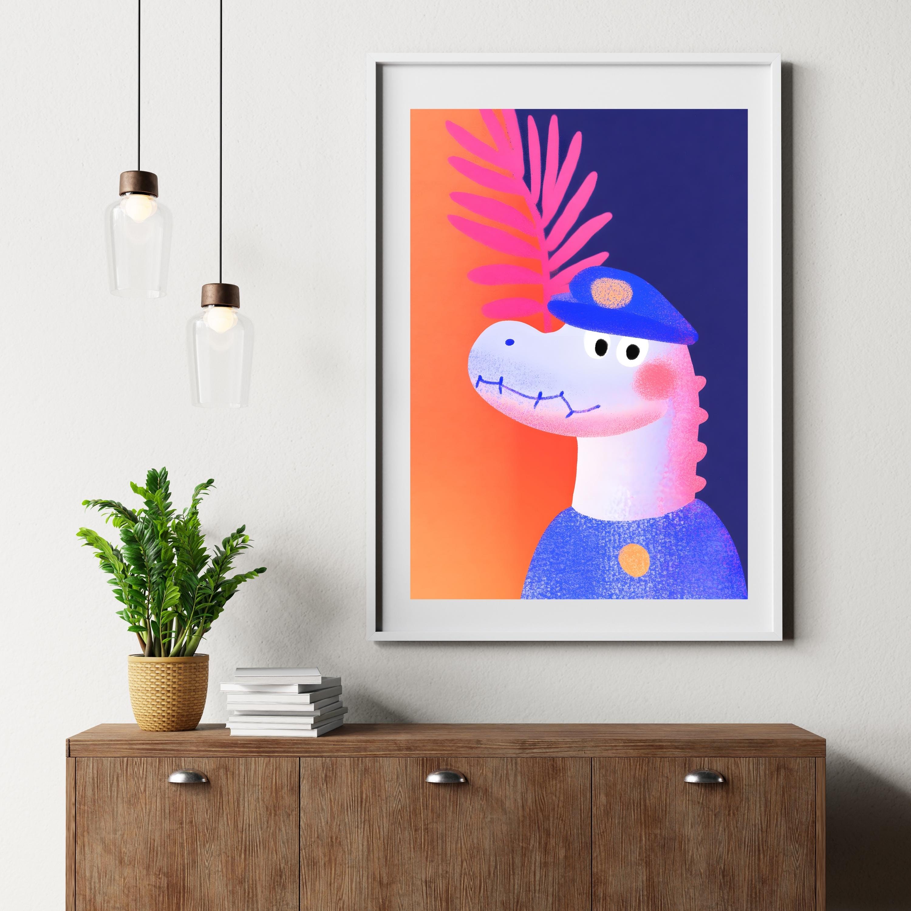 Cute Dinosaur Police Officer Poster | Playful Dinosaur Wall Art ...