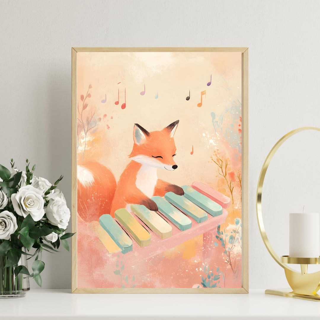 Whimsical Fox Playing Xylophone Poster | Cute Fox Wall Art | Musical ...