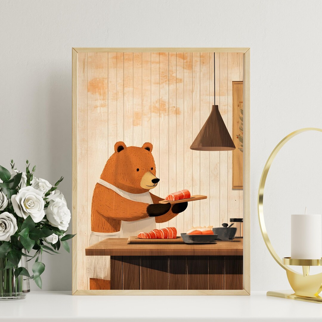 Cute Bear Chef Wall Art | Bear Cooking Poster | Adorable Bear Kitchen ...