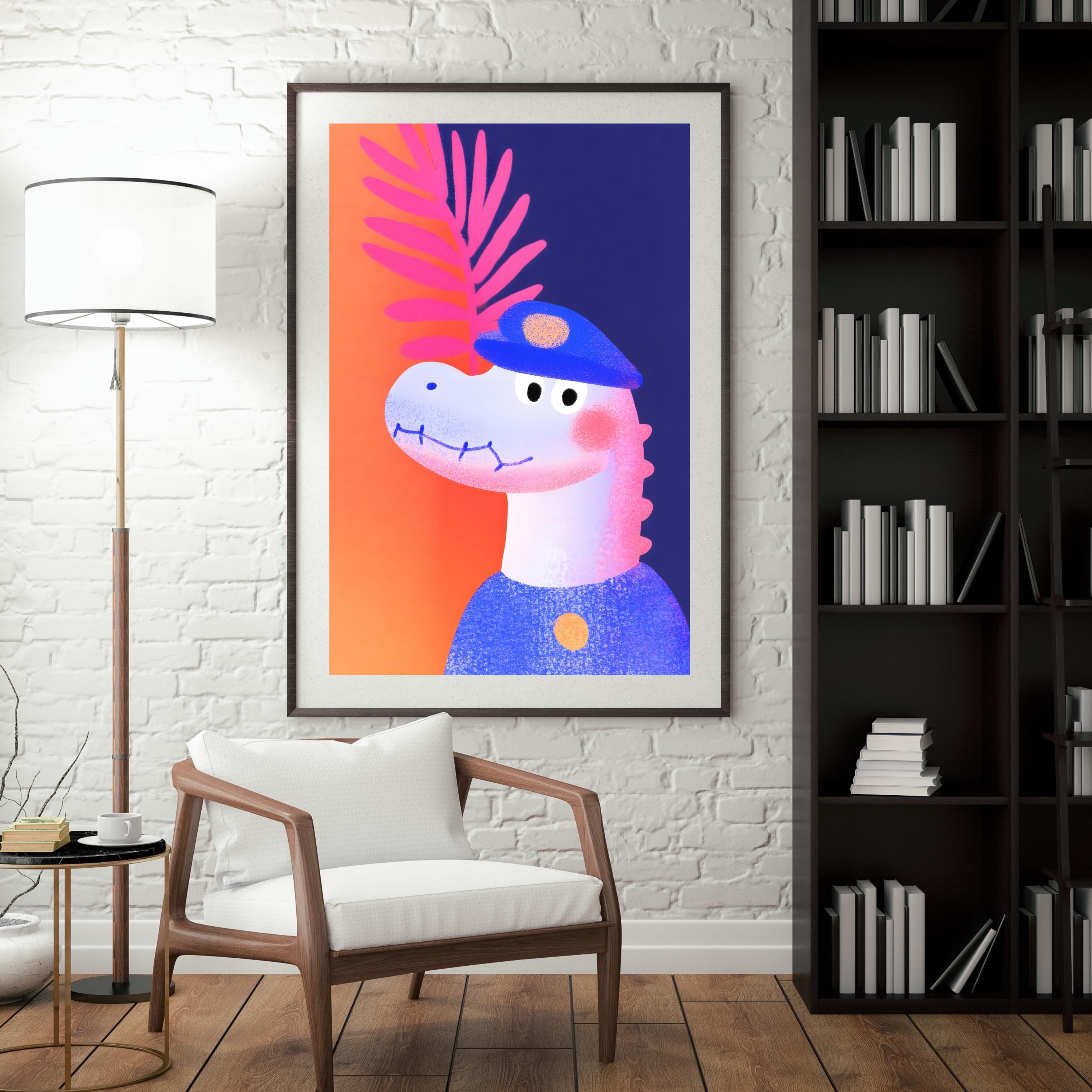 Cute Dinosaur Police Officer Poster | Playful Dinosaur Wall Art ...
