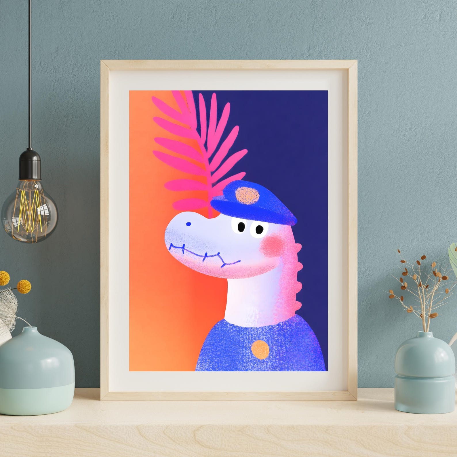 Cute Dinosaur Police Officer Poster | Playful Dinosaur Wall Art ...