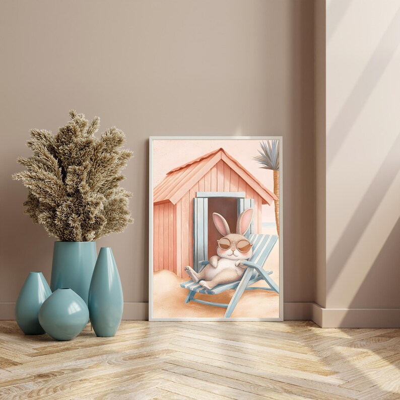 Cute Bunny Beach Relaxation Poster | Adorable Bunny Wall Art | Summer ...