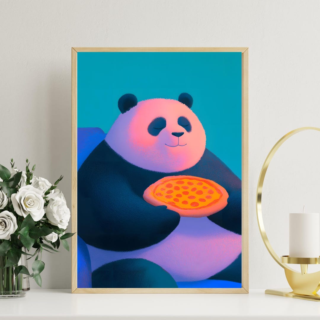 Cute Panda Eating Pizza Poster | Adorable Panda Wall Art | Fun Animal ...
