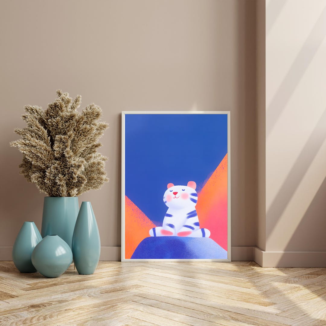 Meditating Tiger Poster | Zen Tiger Wall Art | Peaceful Animal Digital ...