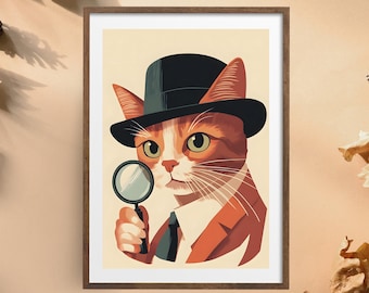 Vintage Cat Detective Art Print - Etsy UK
