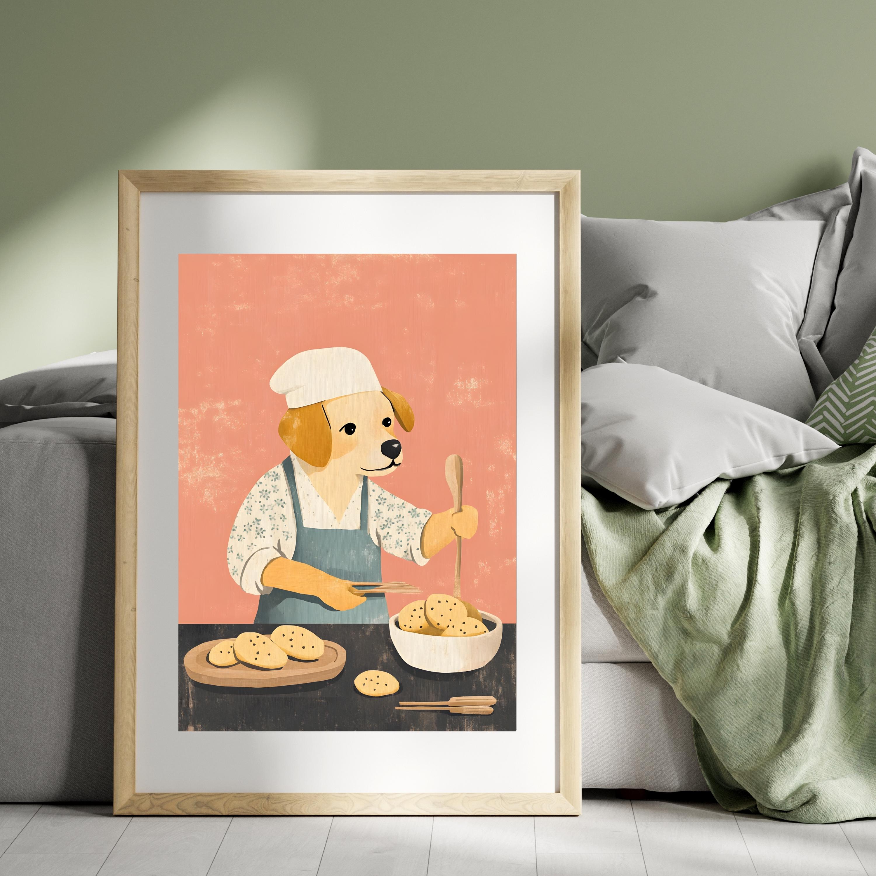 Cute Dog Baking Cookies Poster | Dog Chef Wall Art | Adorable Dog ...