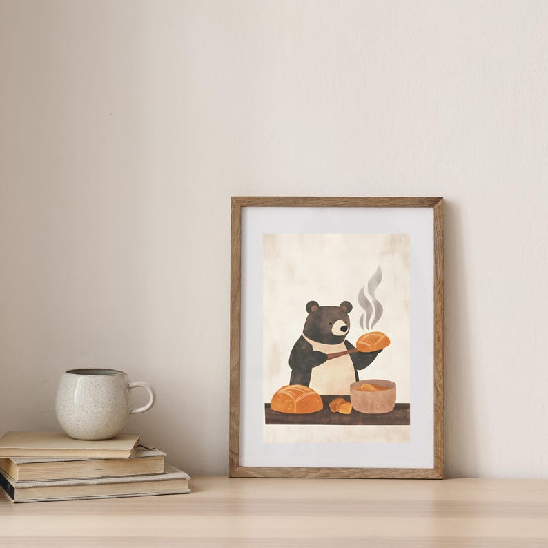 Cute Bear Baking Bread Poster | Adorable Bear Chef Wall Art | Whimsical ...