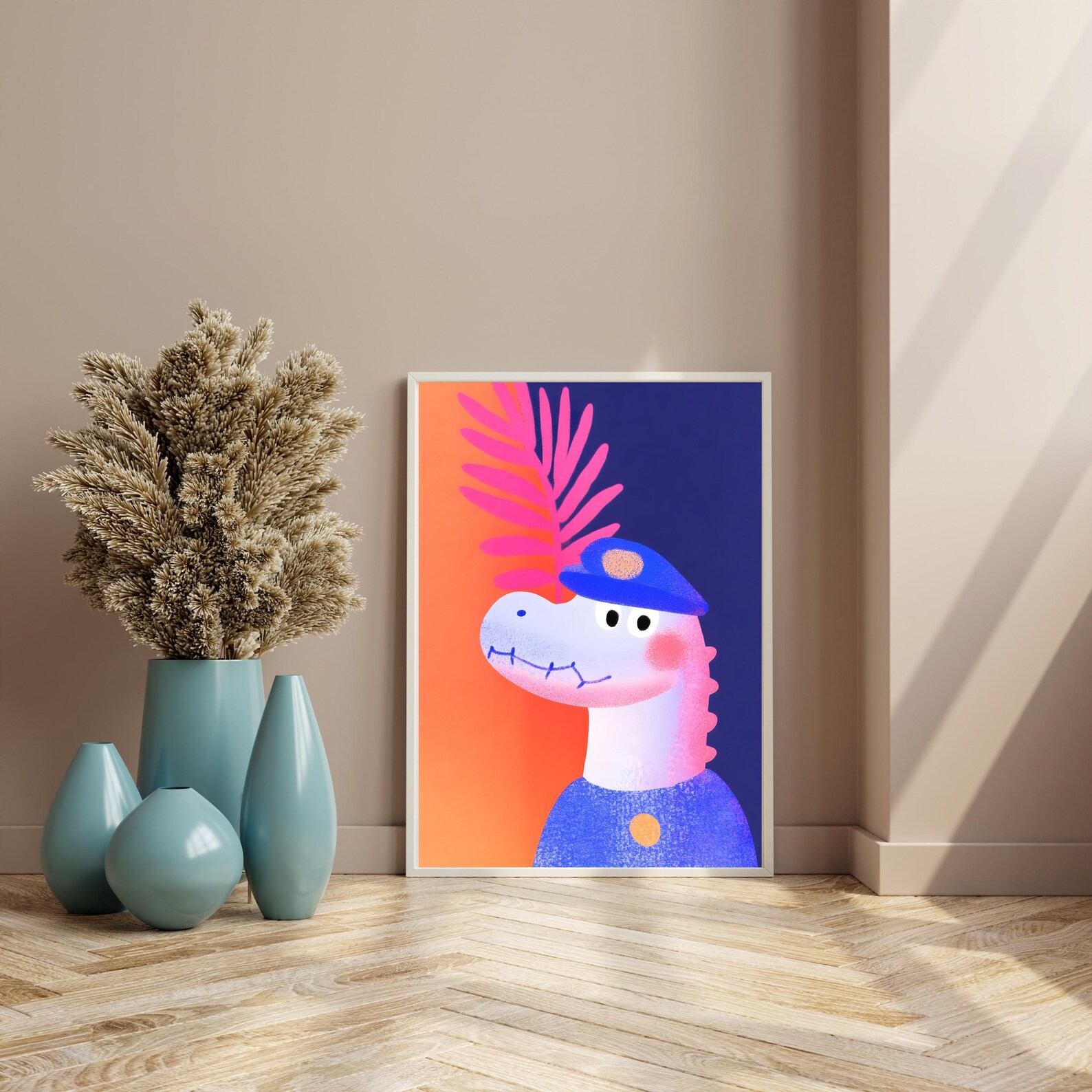 Cute Dinosaur Police Officer Poster | Playful Dinosaur Wall Art ...