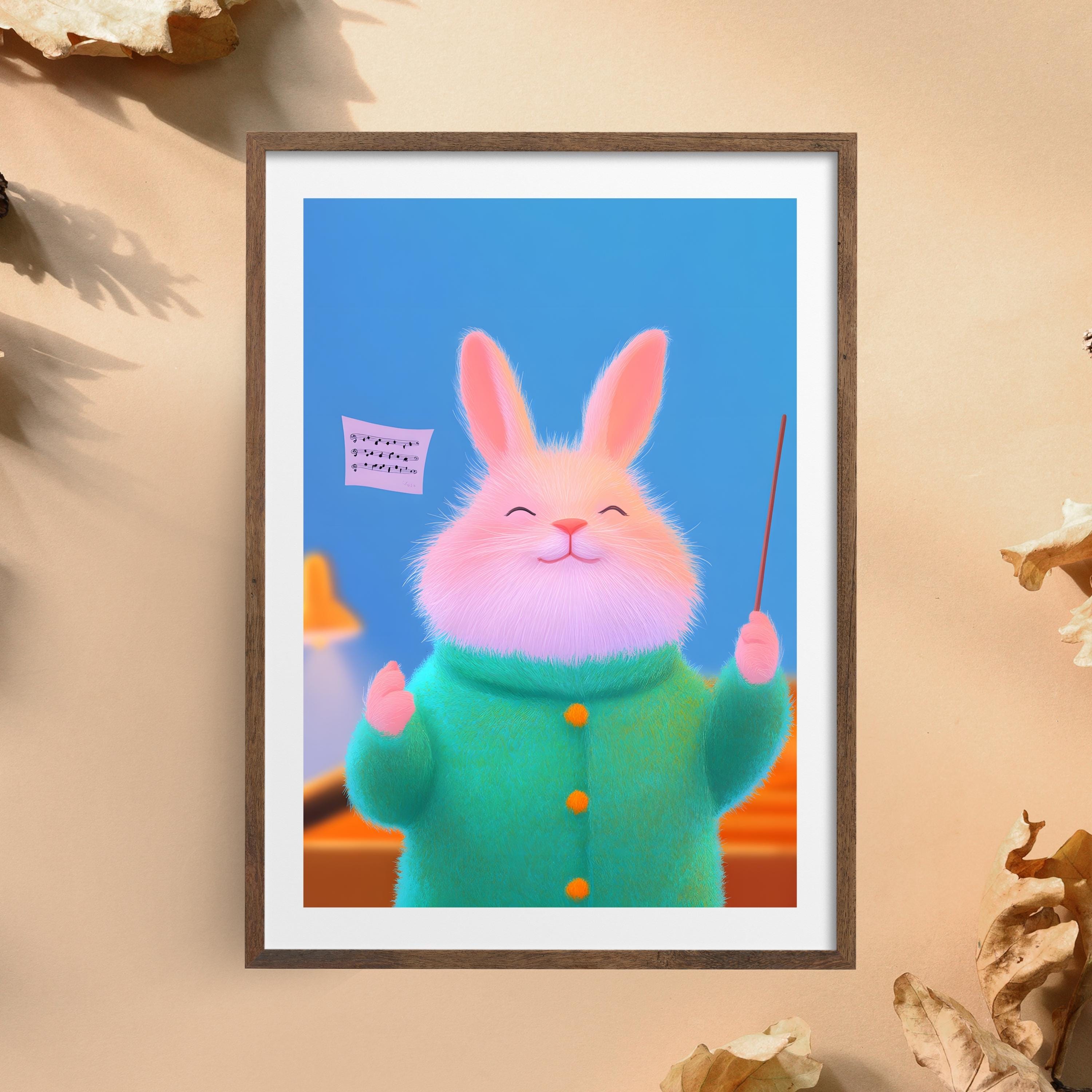 Cute Conductor Bunny Poster | Whimsical Bunny With Baton Wall Art ...
